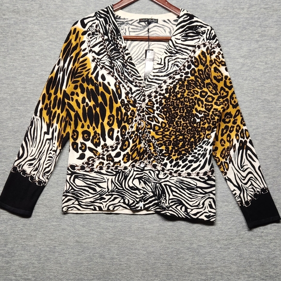 Pierri New York | Sweaters | Nwt Pierri Beaded Animal Print Cardigan ...